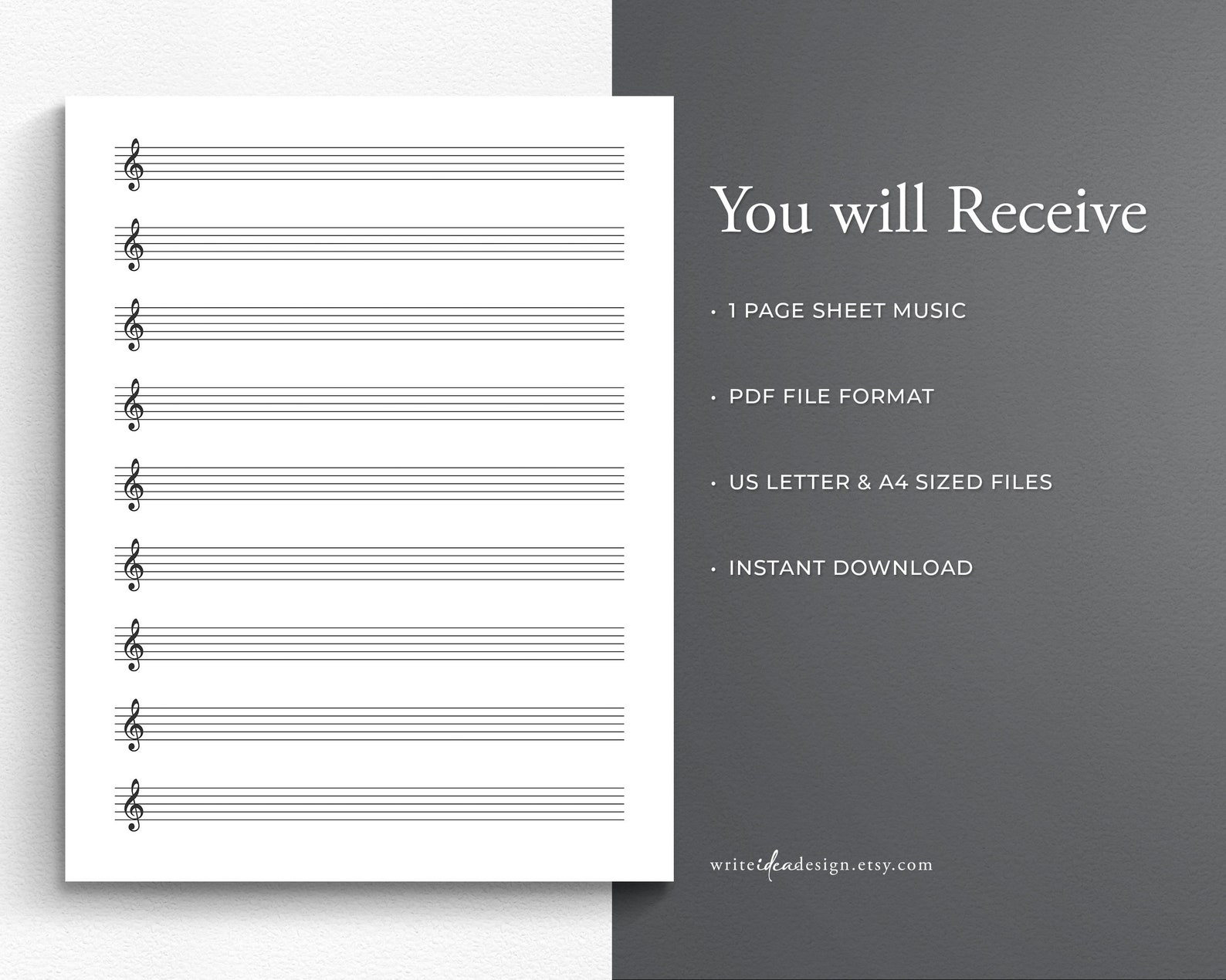 Printable Treble Clef Sheet Music for Letter/a4. Blank Music - Etsy