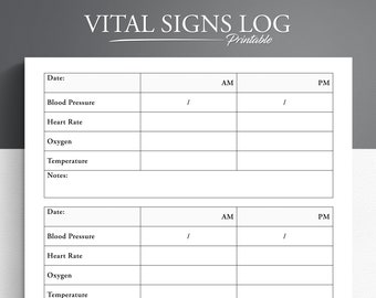 Editable Printable Vital Signs Log, Vital Sign Sheet, Vital Signs ...