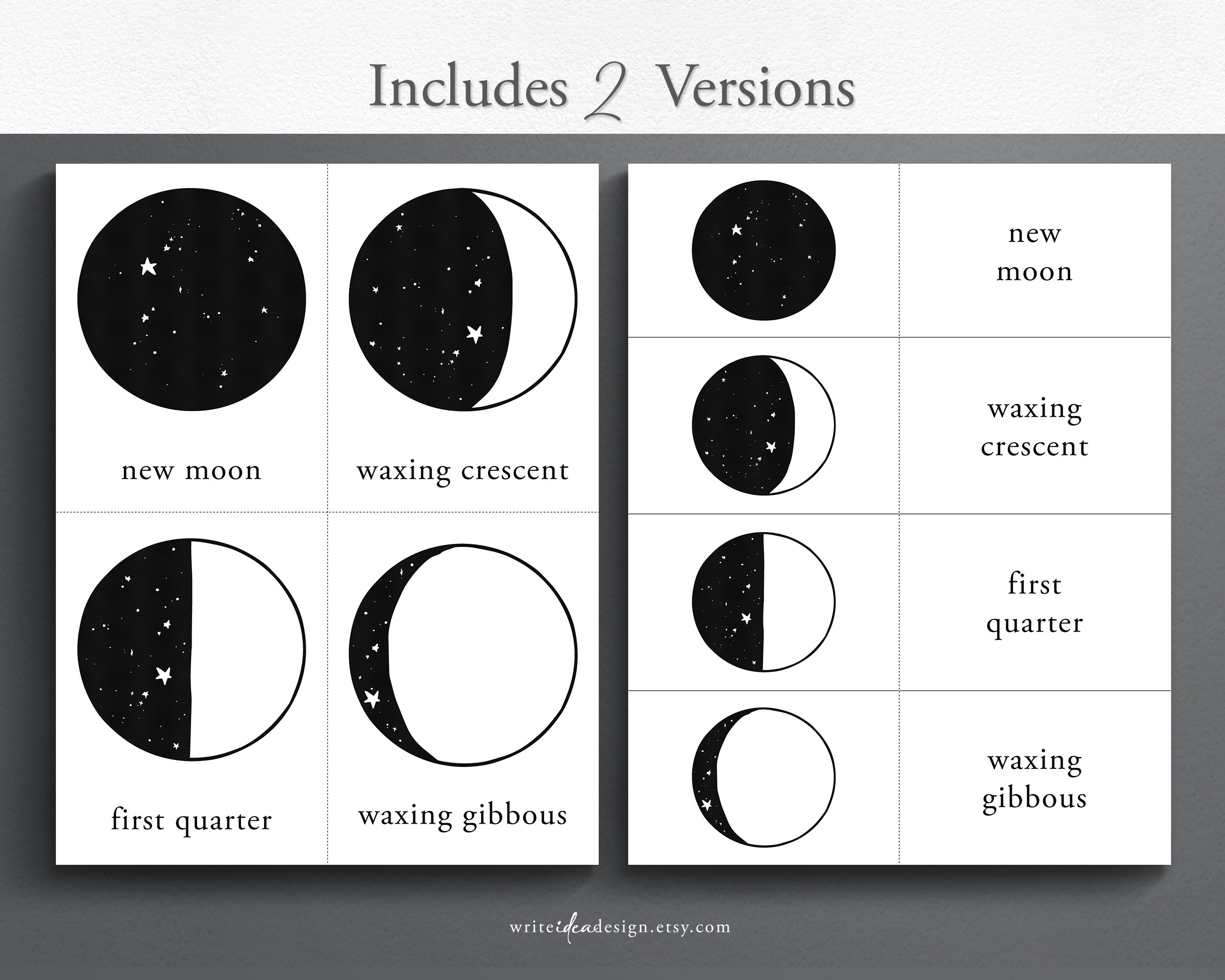 Printable Lunar Phase Flash Cards Set. Moon Phase Flash Cards. - Etsy