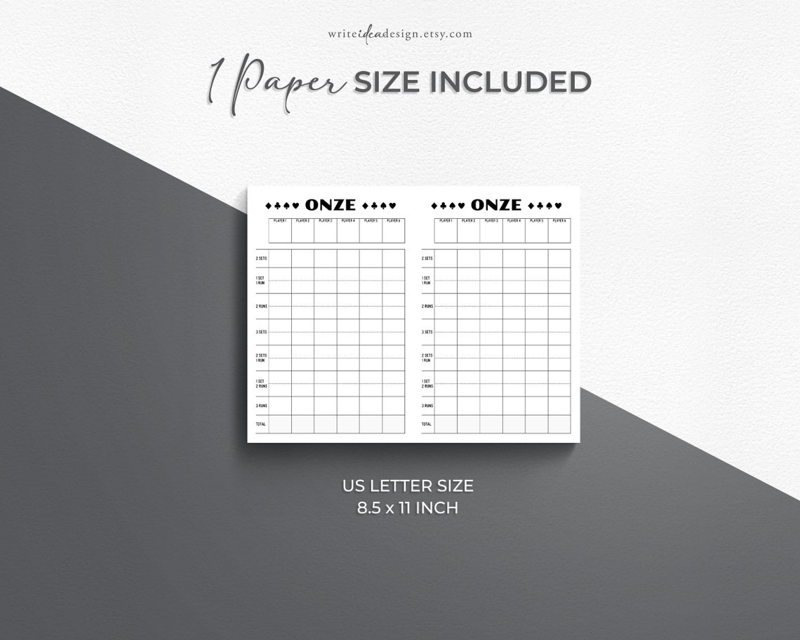 Printable Onze Score Sheet. Onze Score Pad. Onze Game - Etsy Australia