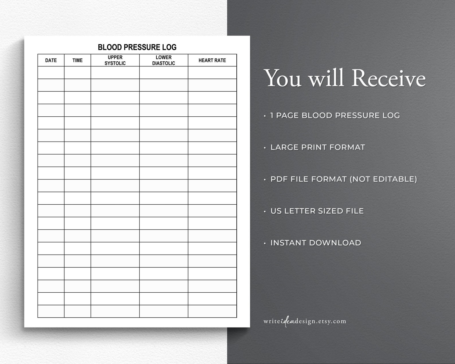 Printable Large Print Blood Pressure Log. Blood Pressure Tracker ...
