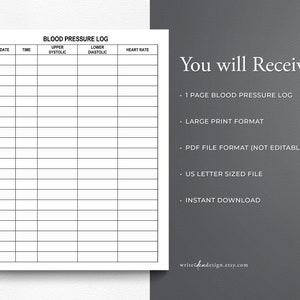 Printable Large Print Blood Pressure Log. Blood Pressure Tracker ...