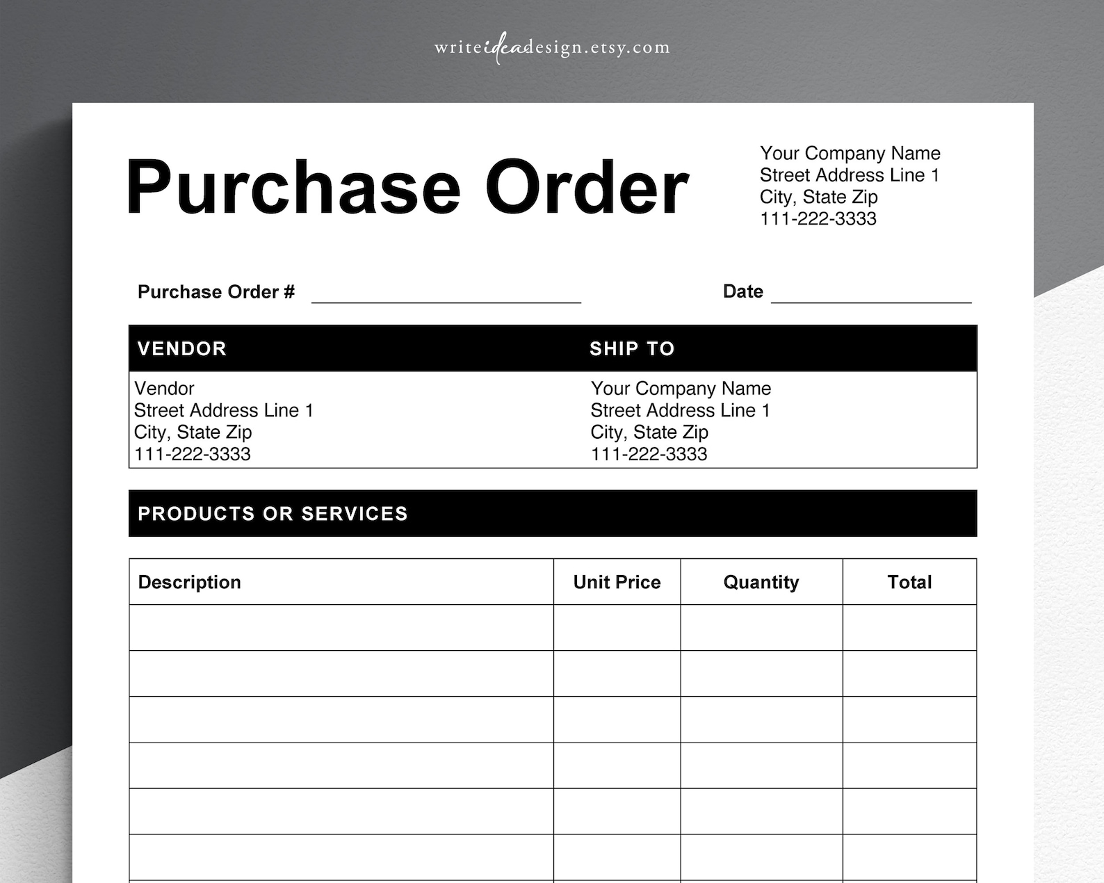 Purchase Order Template. Pdf/google Docs/microsoft Word. - Etsy