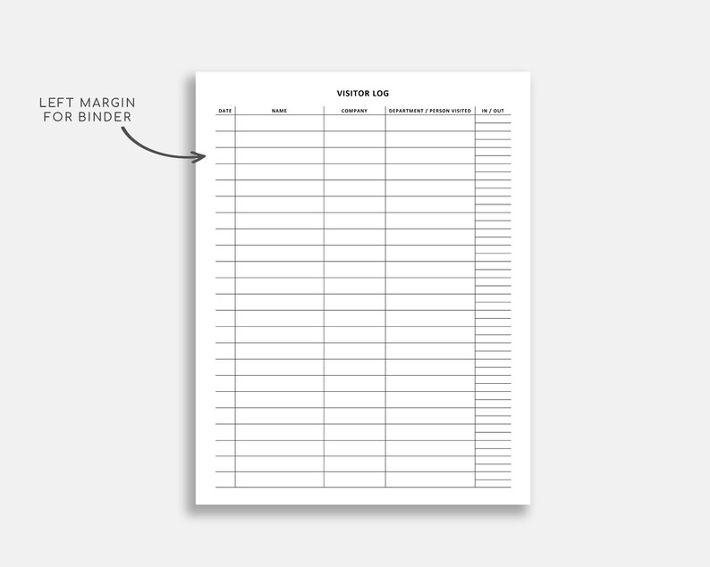 Printable Visitor Log. Visitor Sign in / Sign Out Sheet. - Etsy