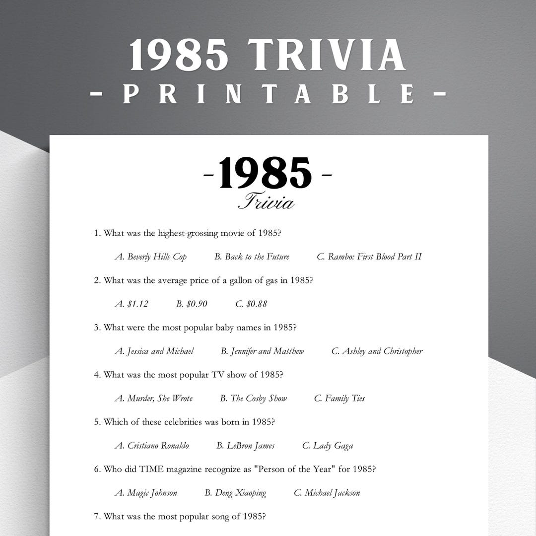 1985 Trivia Game: Retro 80s Party Quiz (printable PDF) - Etsy