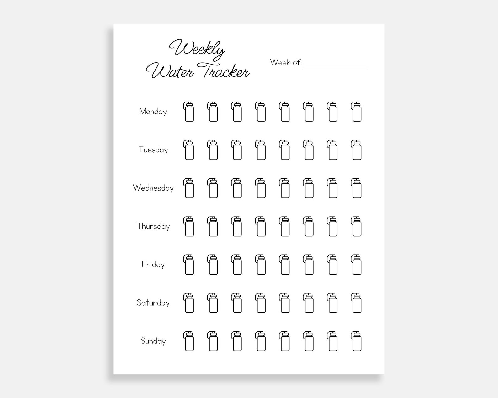 Weekly Water Tracker. Water Log. Weekly Water Challenge. - Etsy