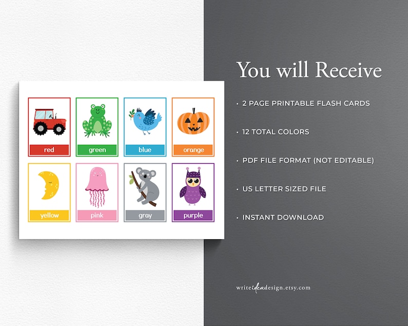 Preschool Color Flash Cards: 12 Printable Cards (PDF) - Etsy