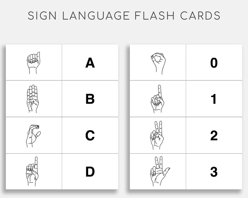 Printable Sign Language Flash Cards. ASL Flash Cards. Sign - Etsy