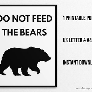 Do Not Feed the Bears Sign: Printable Wildlife Poster (PNG/PDF) - Etsy