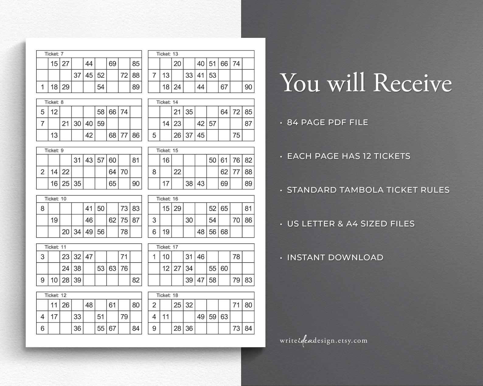 Printable Set of 1,000 Tambola Tickets. 12 Tickets per Page. 84 Pages ...
