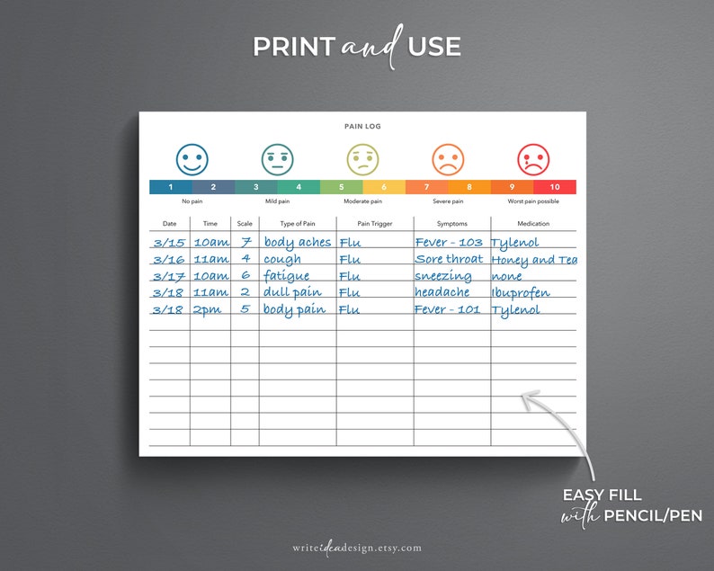 Printable Child Pain Log – Symptom Tracker, US Letter & A4 (PDF ...