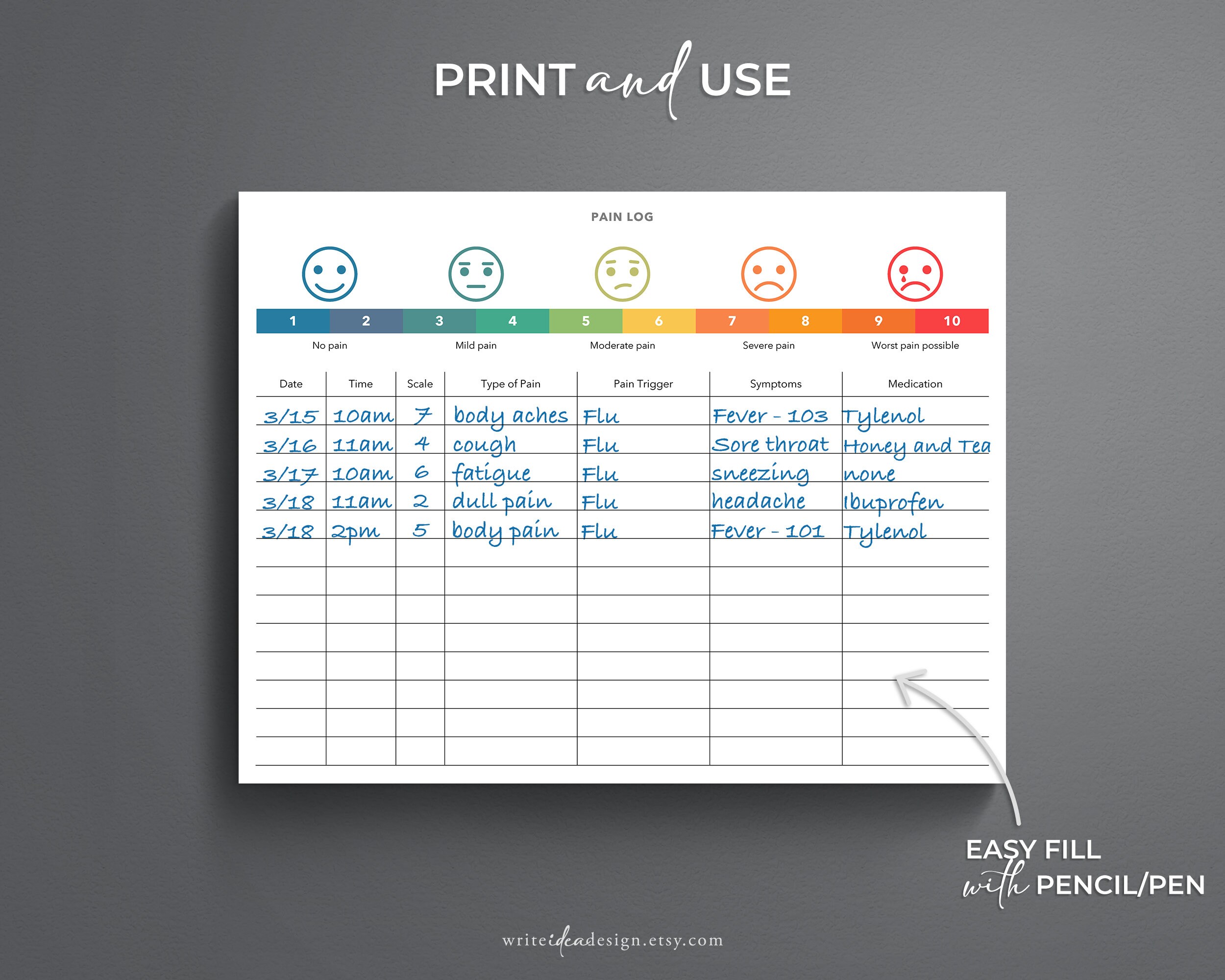 Printable Child Pain Log – Symptom Tracker, US Letter & A4 (PDF ...