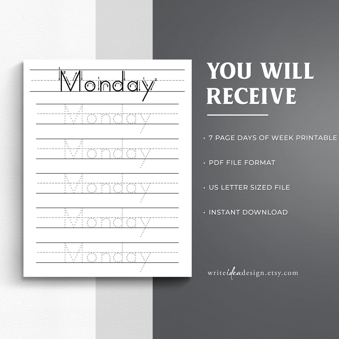 Printable Days of the Week Tracing Worksheets. Kids Handwriting ...