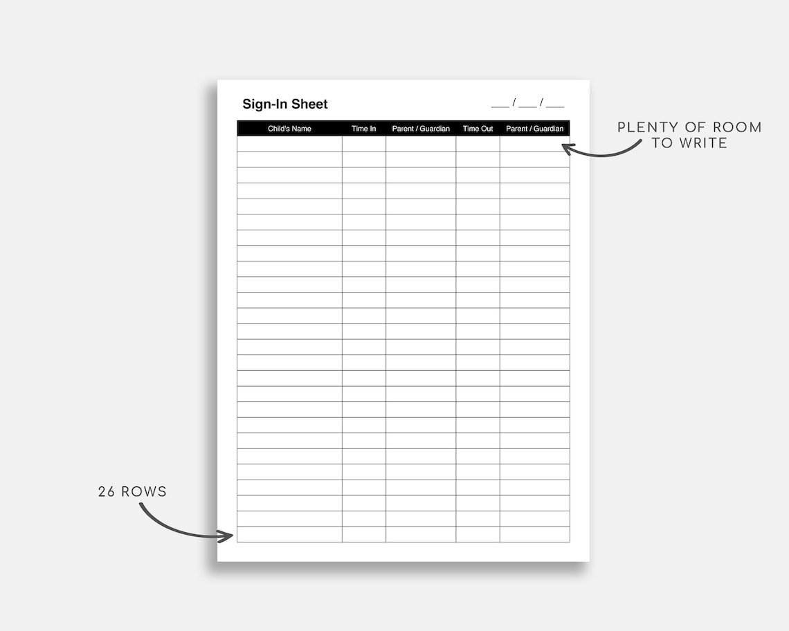 Editable Childcare Sign in Sheet. Daycare Sign In. Nursery - Etsy