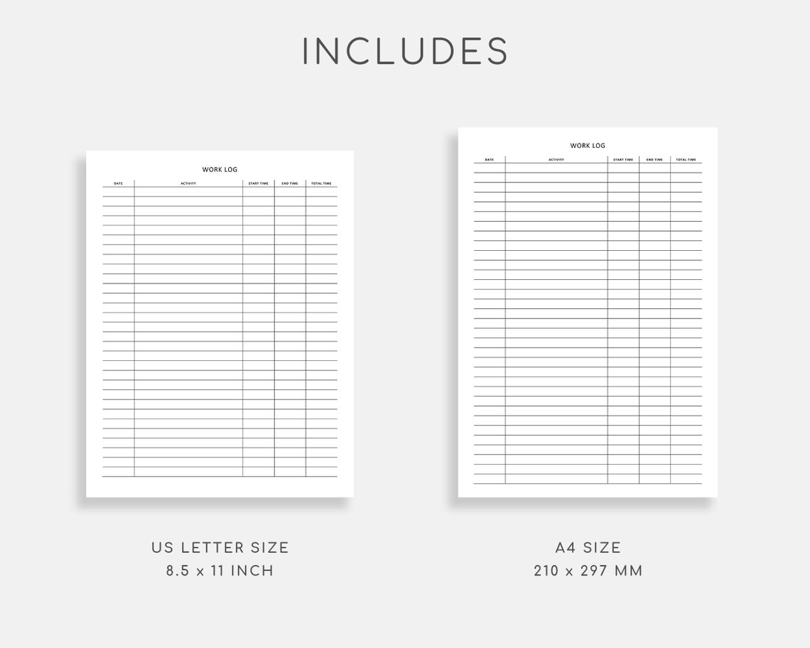 Work Log Printable. Time Log. Time Tracker. Working Hours Log. - Etsy