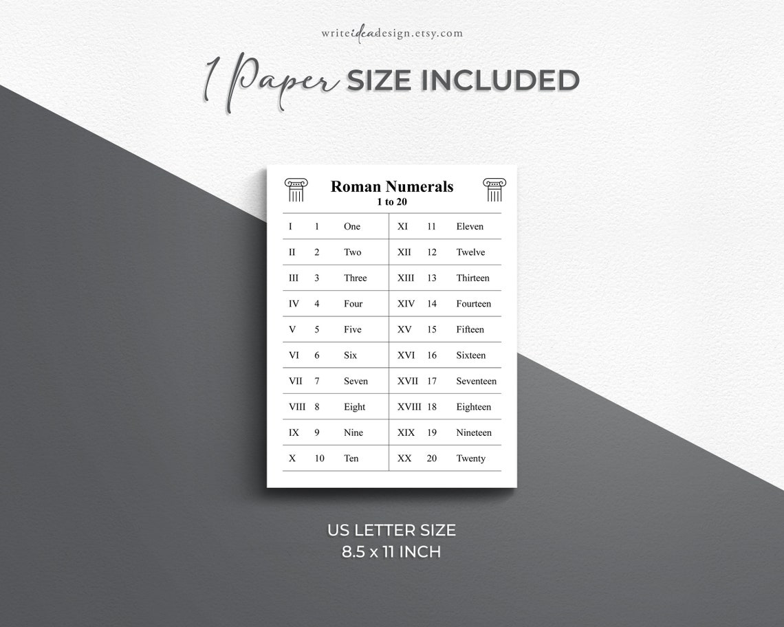 Printable Roman Numeral Chart, 1-20. Learn Roman Numerals. - Etsy
