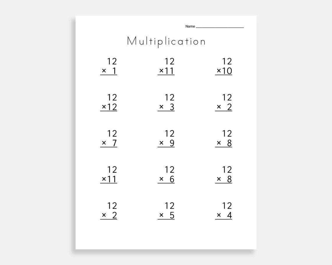 Multiplication Worksheets for 1-12. Math Worksheets. Preschool - Etsy