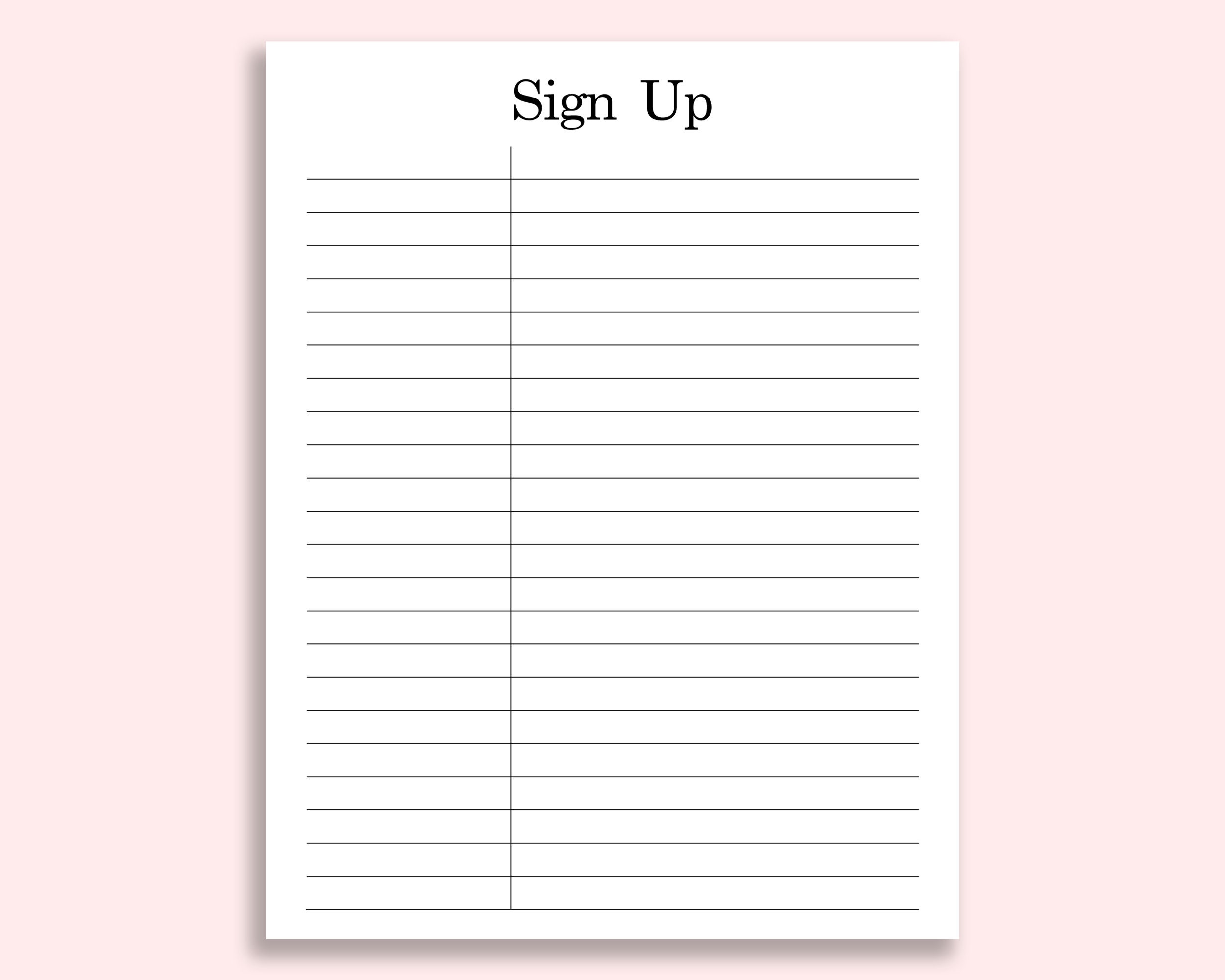 Printable Sign up Sheet. Sign up Template. Event Sign Up. - Etsy Australia
