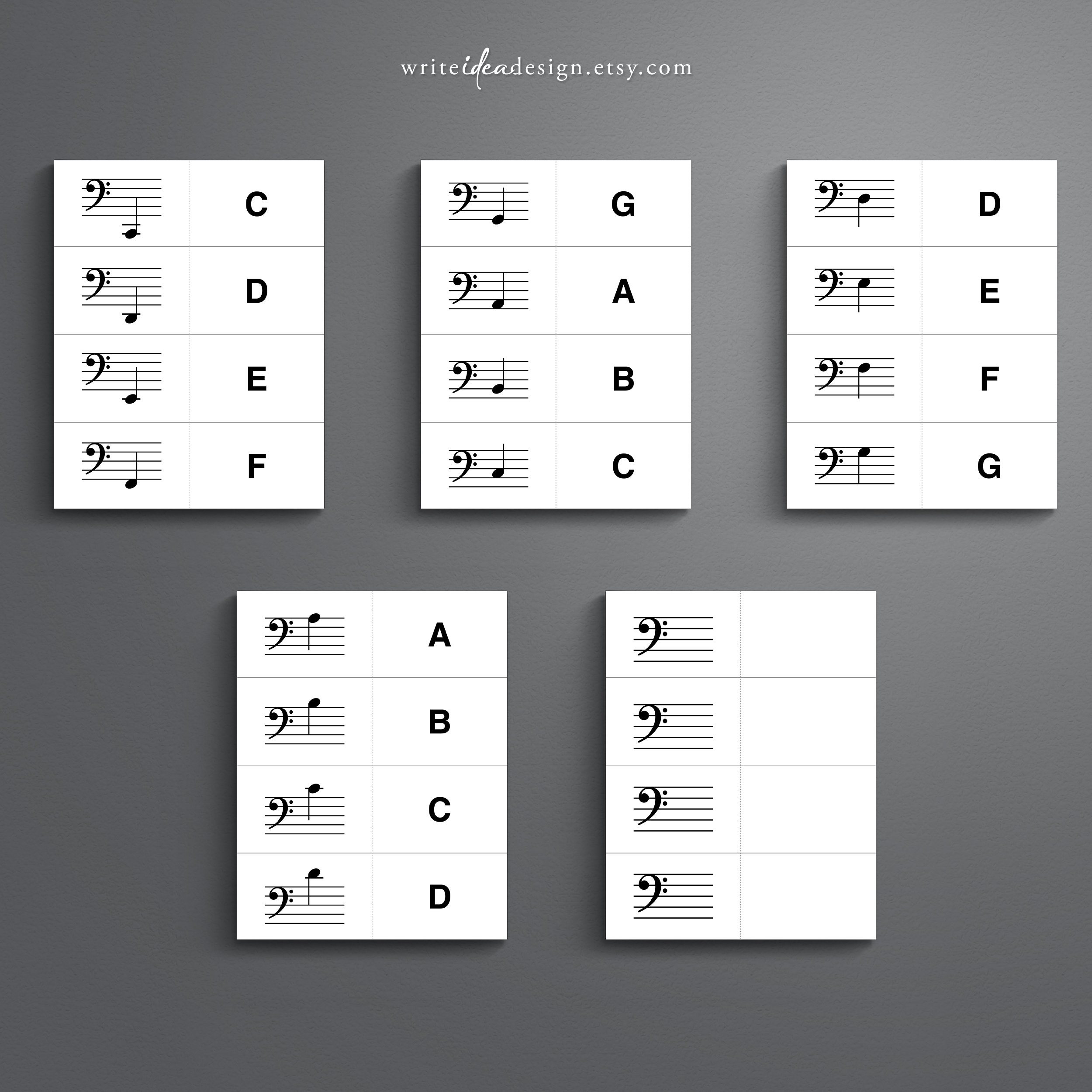 Printable Music Note Flash Cards. Bass Clef. Learning to Read Music ...