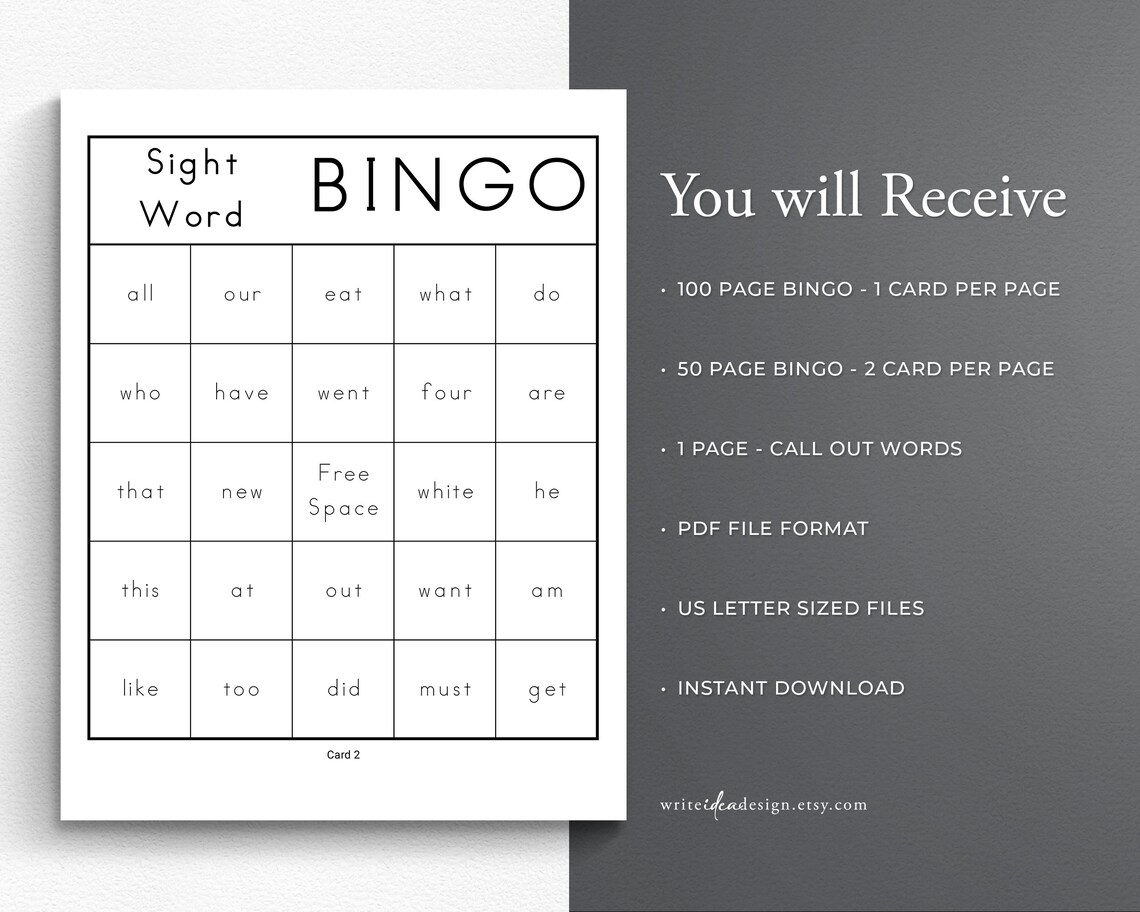 Kindergarten Sight Word Bingo. 100 Sight Word Bingo Cards. Kindergarten ...