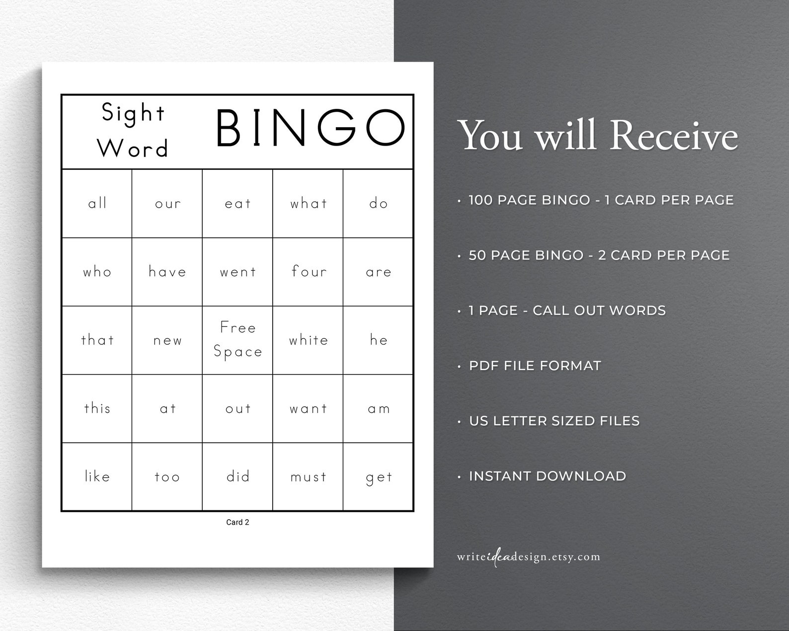 Kindergarten Sight Word Bingo. 100 Sight Word Bingo Cards. - Etsy