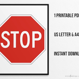 Printable Stop Sign in US Letter and A4 Sizes, Instant Download PDF/PNG ...