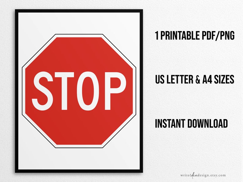 Printable Stop Sign in US Letter and A4 Sizes, Instant Download PDF/PNG ...