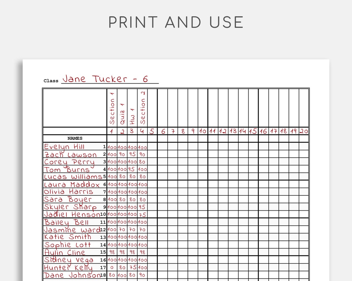 Printable Grade Book. Teacher Grade Book. Grade Tracker. Grade - Etsy