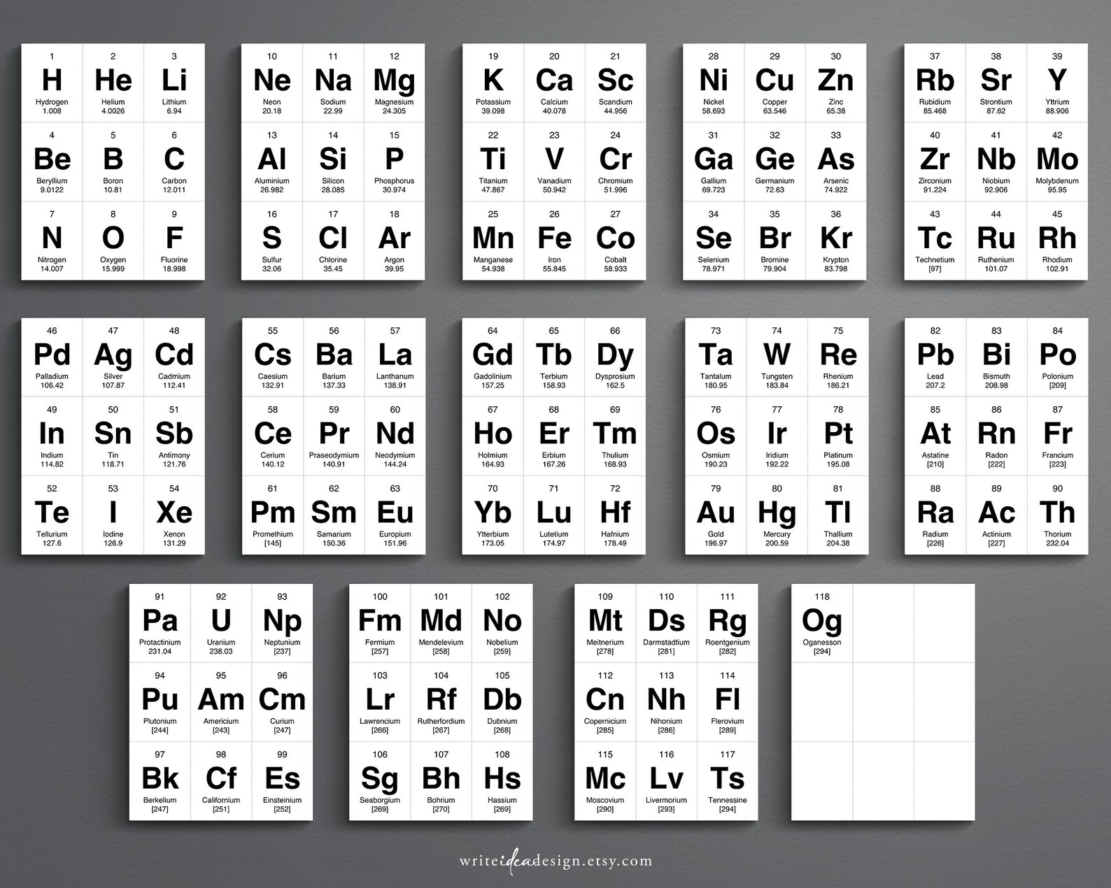 Periodic Table Flash Cards, Chemistry Study Aid (printable) - Etsy