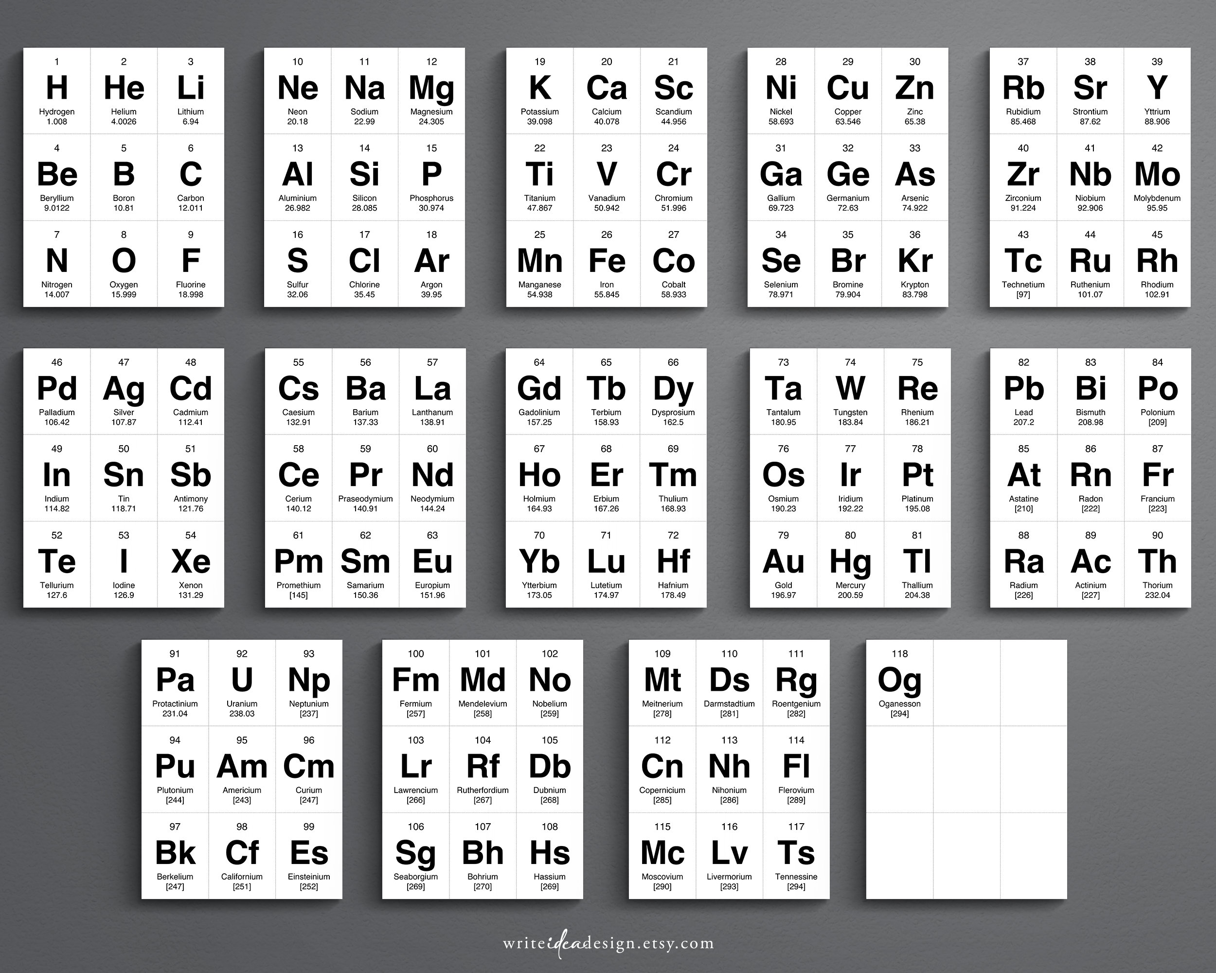 Printable Periodic Table of Elements Flash Cards. Chemistry - Etsy ...