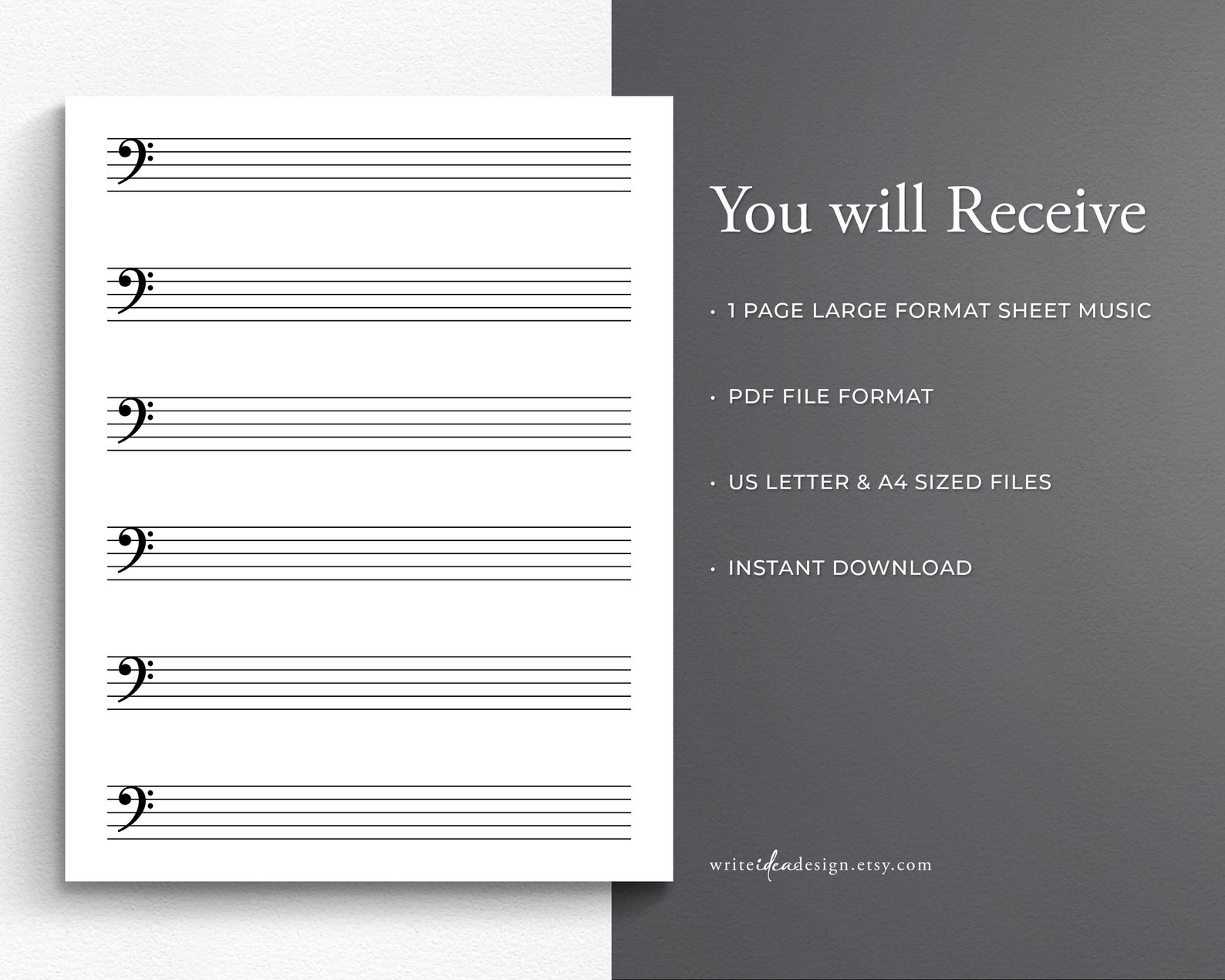 Kids Printable Bass Clef Sheet Music for Letter/a4. Blank Sheet Music ...