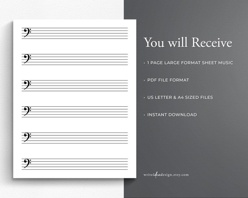 Kids Printable Bass Clef Sheet Music for Letter/a4. Blank Sheet Music ...