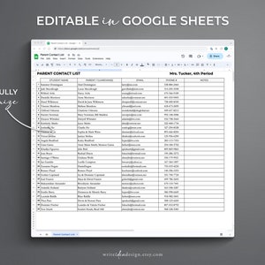 Parent Contact List Template: Excel, Google Sheets, Printable PDF - Etsy