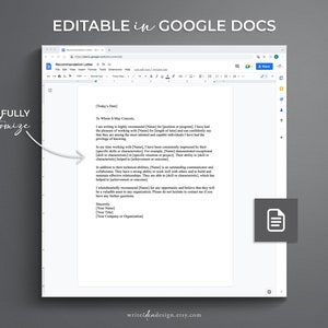Professional Recommendation Letter Template. Google Docs/microsoft Word ...
