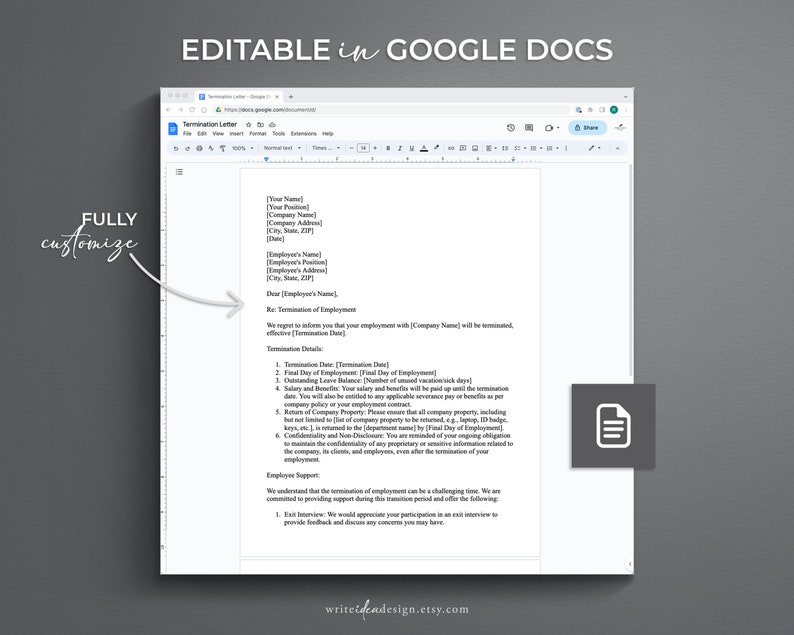 Professional Termination Letter Template. Google Docs/microsoft Word ...