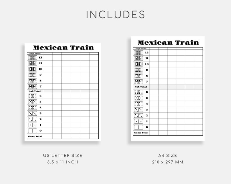 Mexican Train Score Card. Dominos Score Sheet. Mexican Train | Etsy Canada
