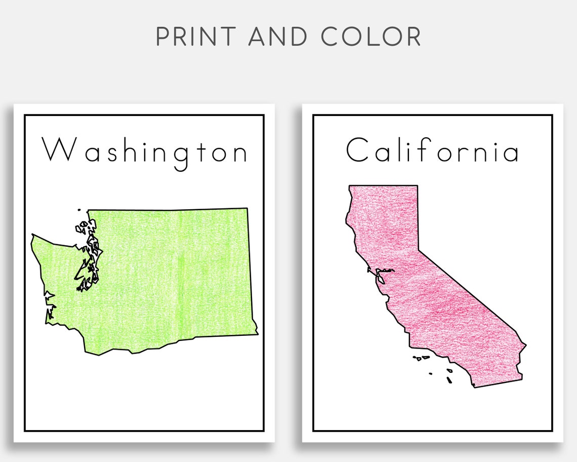 50 US State Coloring Page. Geography Color Page. Social - Etsy