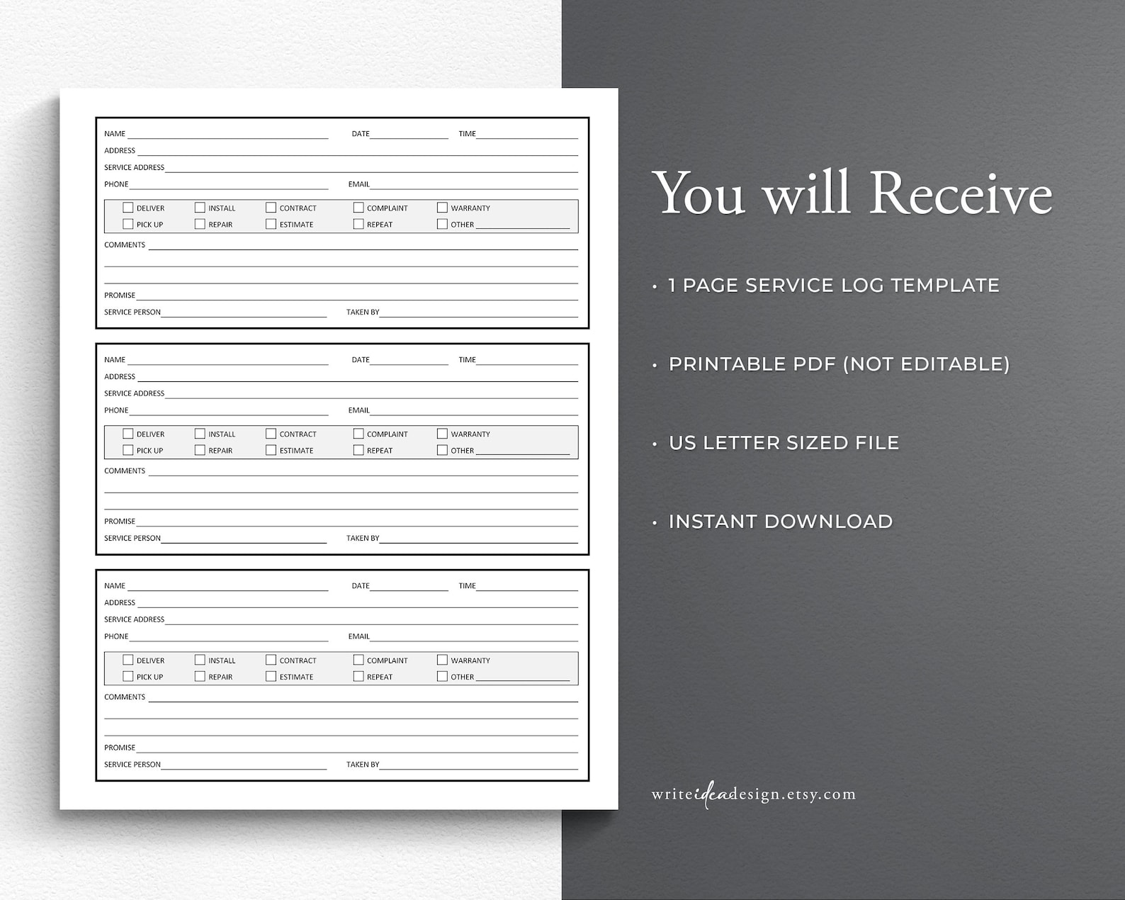 Service Call Log. Printable Service Tracker. Maintenance Call - Etsy