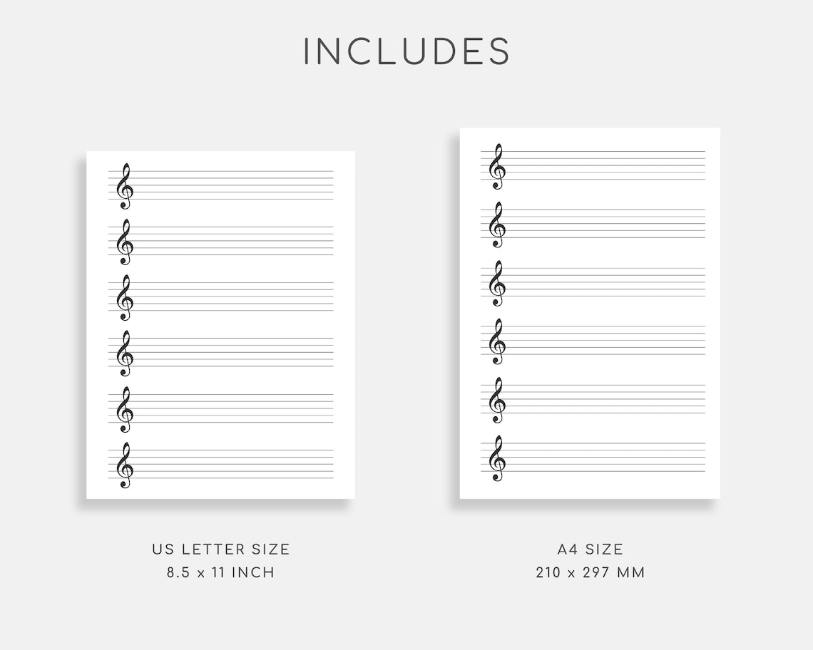 Kids Printable Treble Clef Sheet Music for Letter/a4. Blank - Etsy