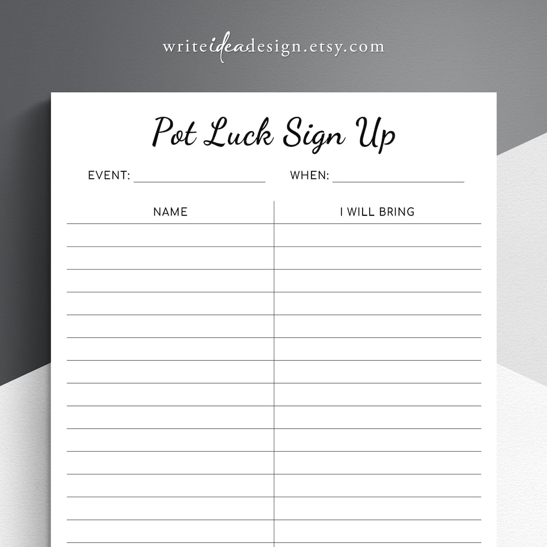 Minimalist Potluck Sign-up Sheet: Printable PDF (non-editable) - Etsy