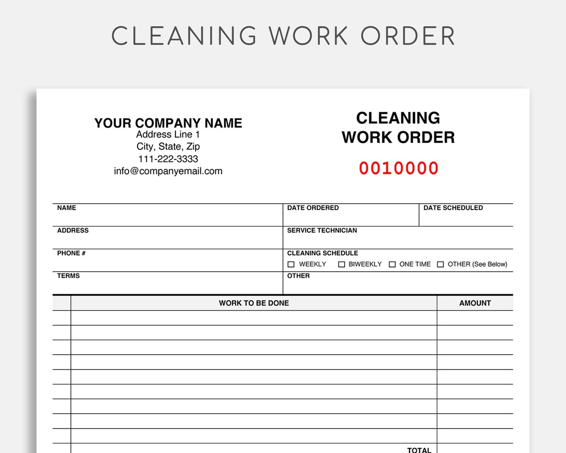 Cleaning Work Order. Pdf/google Docs/microsoft Word. Cleaning - Etsy