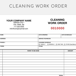 Cleaning Work Order. Pdf/google Docs/microsoft Word. Cleaning - Etsy