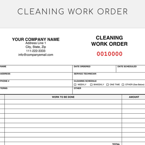 Cleaning Work Order. Pdf/google Docs/microsoft Word. Cleaning - Etsy