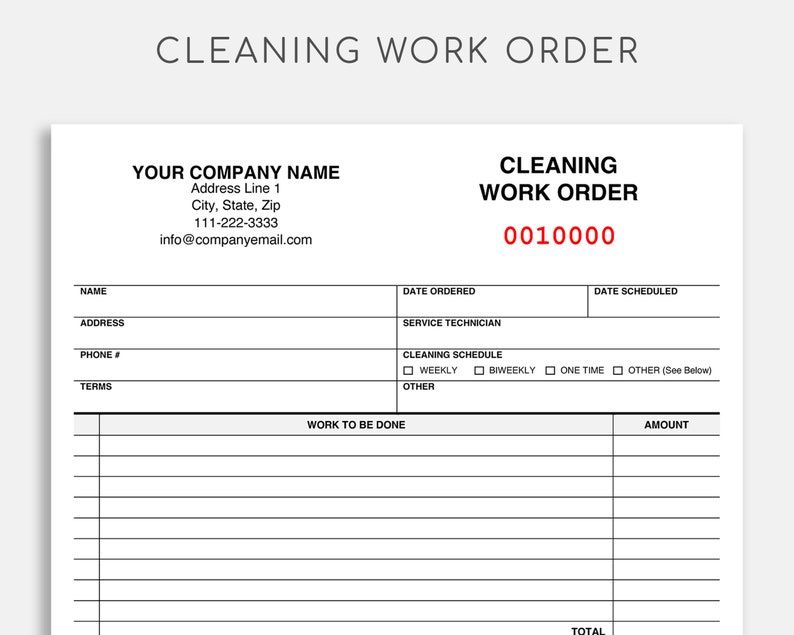 Cleaning Work Order. Pdf/google Docs/microsoft Word. Cleaning - Etsy