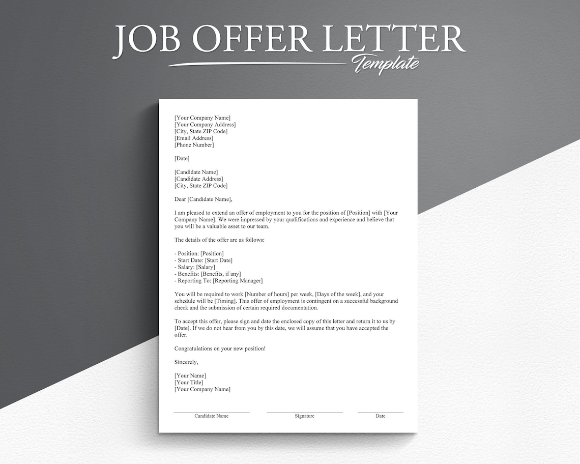 Professional Job Offer Letter Template. Google Docs/microsoft - Etsy ...