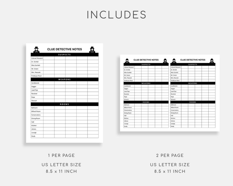 Clue Score Sheet. Printable Clue Score Pad. Clue Board Game - Etsy España