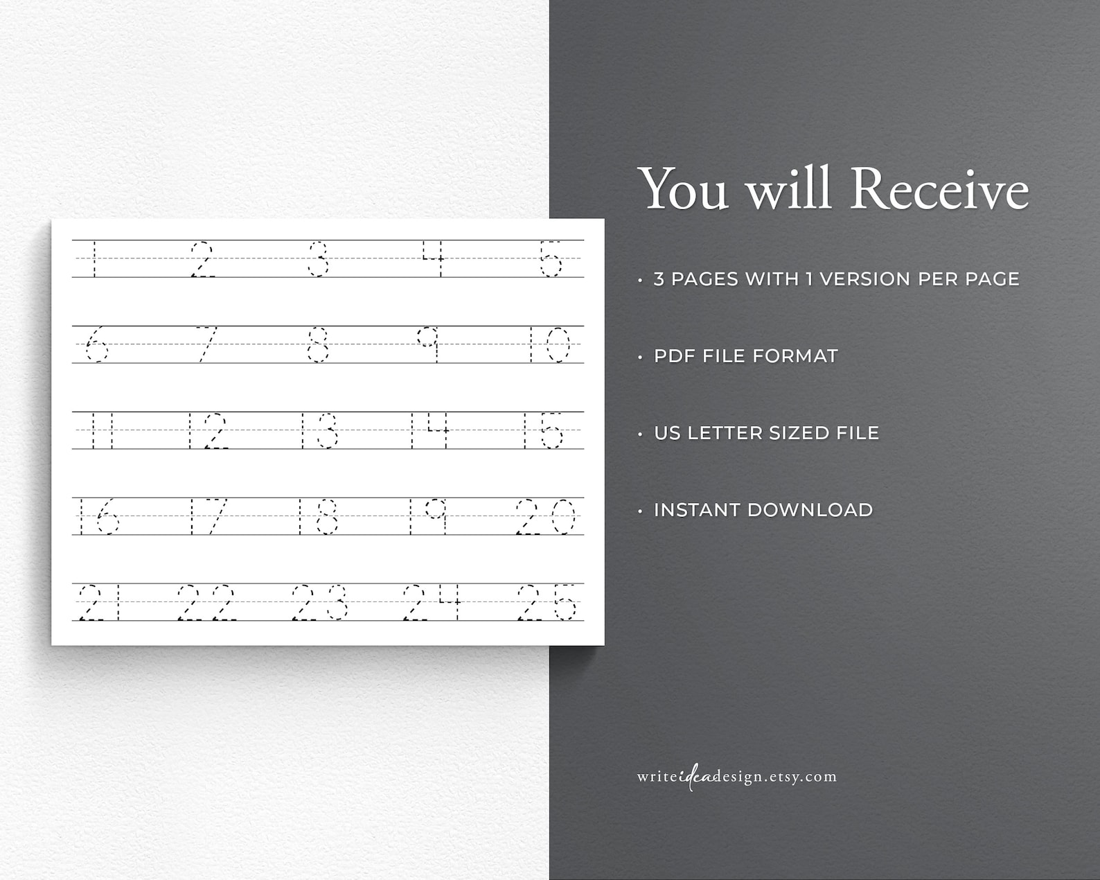 Number Tracing Worksheet 1-25. Printable Trace Numbers. Handwriting ...