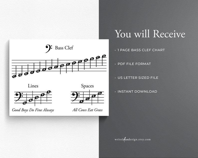 Printable Bass Clef Chart. Learn Bass Clef. Learn to Read Bass - Etsy ...