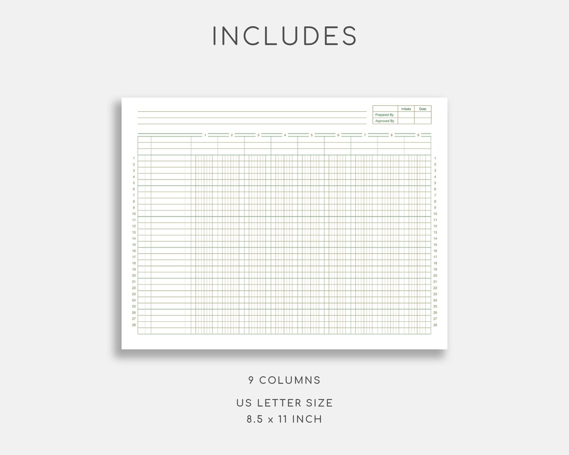 Printable Columnar Paper. Accounting Ledger. Digital Ledger - Etsy