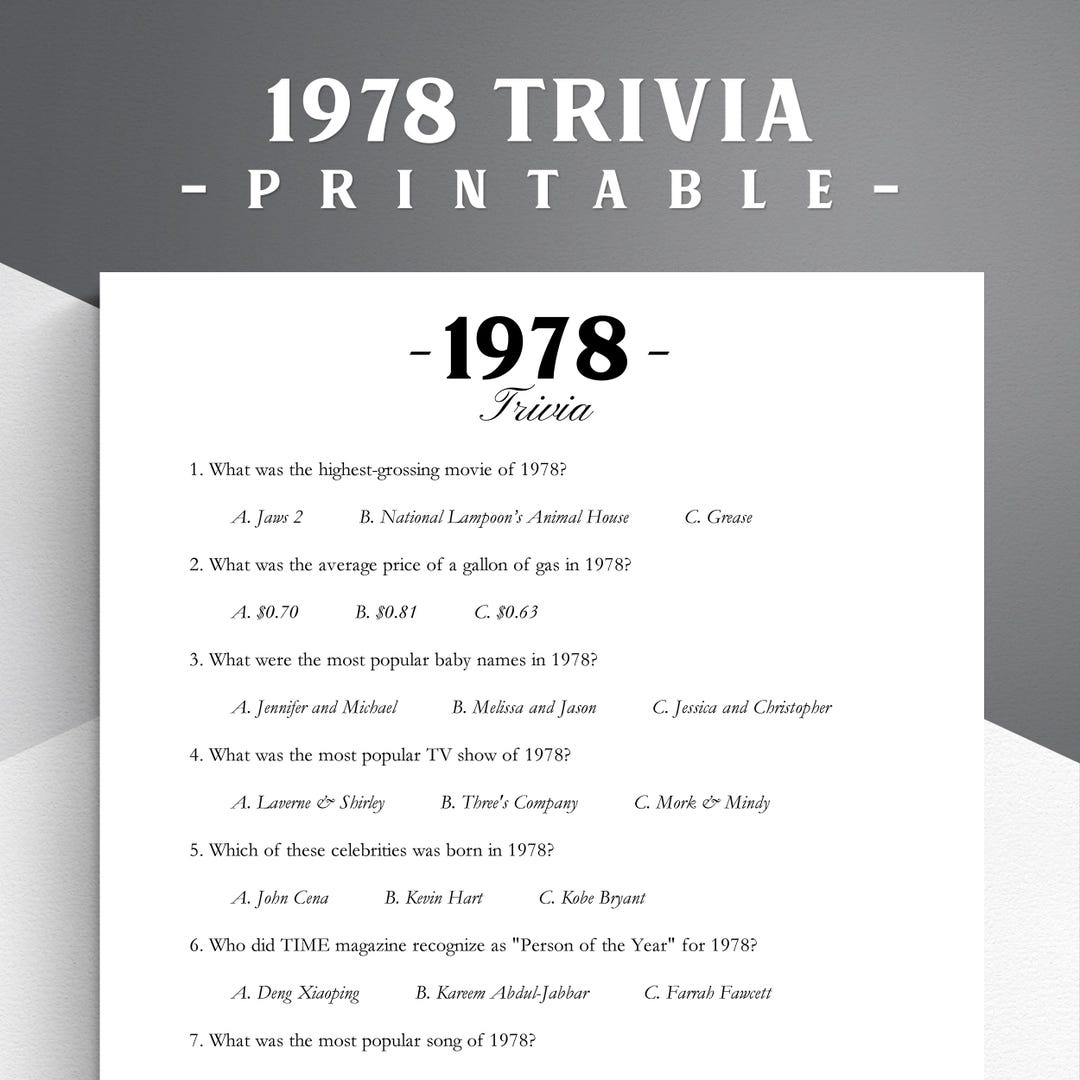 1978 Trivia Game: Retro Party Quiz, Printable PDF With Answer Key - Etsy